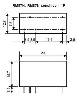 Miniature relays, RM87 series, RM87N-P-12VDC, RM87N-P-24VDC, RM87N-1P ...