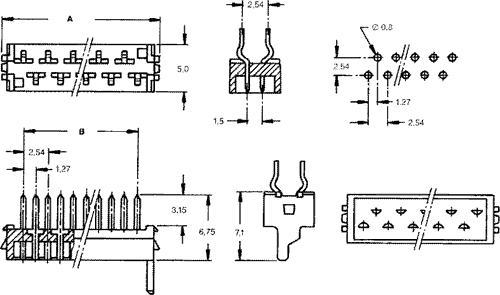 Micro-MaTch male sockets for PCB mounting, AMP-7-215464-4, AMP-7-215464 ...