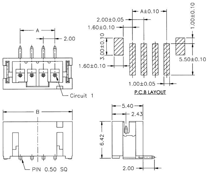 NX male sockets for PCB mounting, 2 mm pitch, NXW-02, NXW-03, NXW-03/A ...