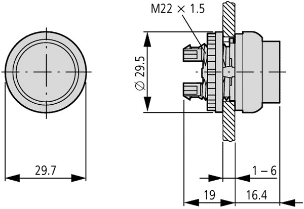 Switch: push-button; EATON ELECTRIC, M22-DLH-W, M22-DLH-R, M22-DLH-G, M22-DLH-Y, M22-DLH-B |EN|