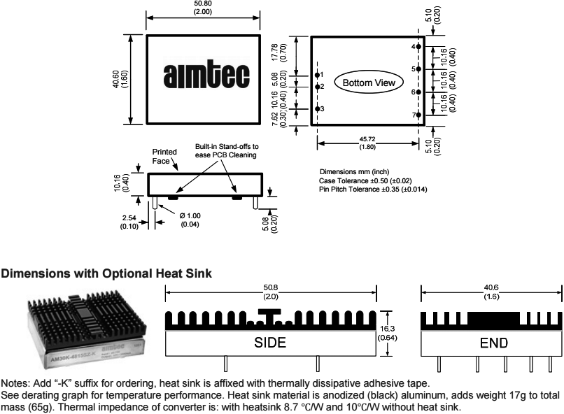 Converter: DC/DC; AIMTEC, AM30CW-2403SZ, AM30CW-2405SZ, AM30CW-2412SZ ...
