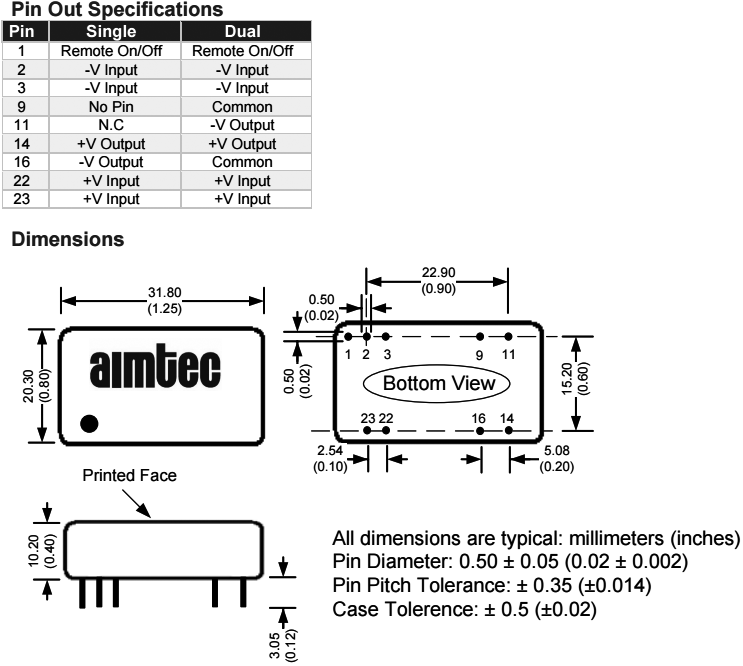 Converter: DC/DC; AIMTEC, AM12E-2405SH30-FZ, AM12E-2412SH30-FZ, AM12E ...