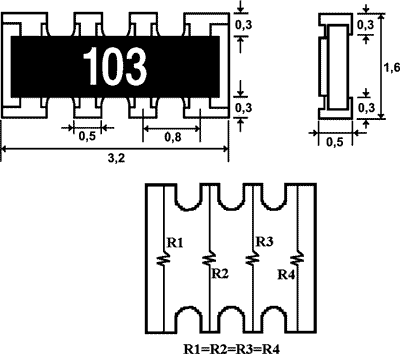 SMD Resistors Network Y-Type 1206 Size, DR1206-10R-4/8, DR1206-12R-4/8 ...