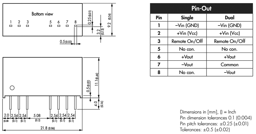 TMR 3-2410WI TRACO POWER - Converter: DC/DC | 3W; Uin: 9÷36V; 3.3VDC; Iout: 700mA; SIP8; 4.8g ...