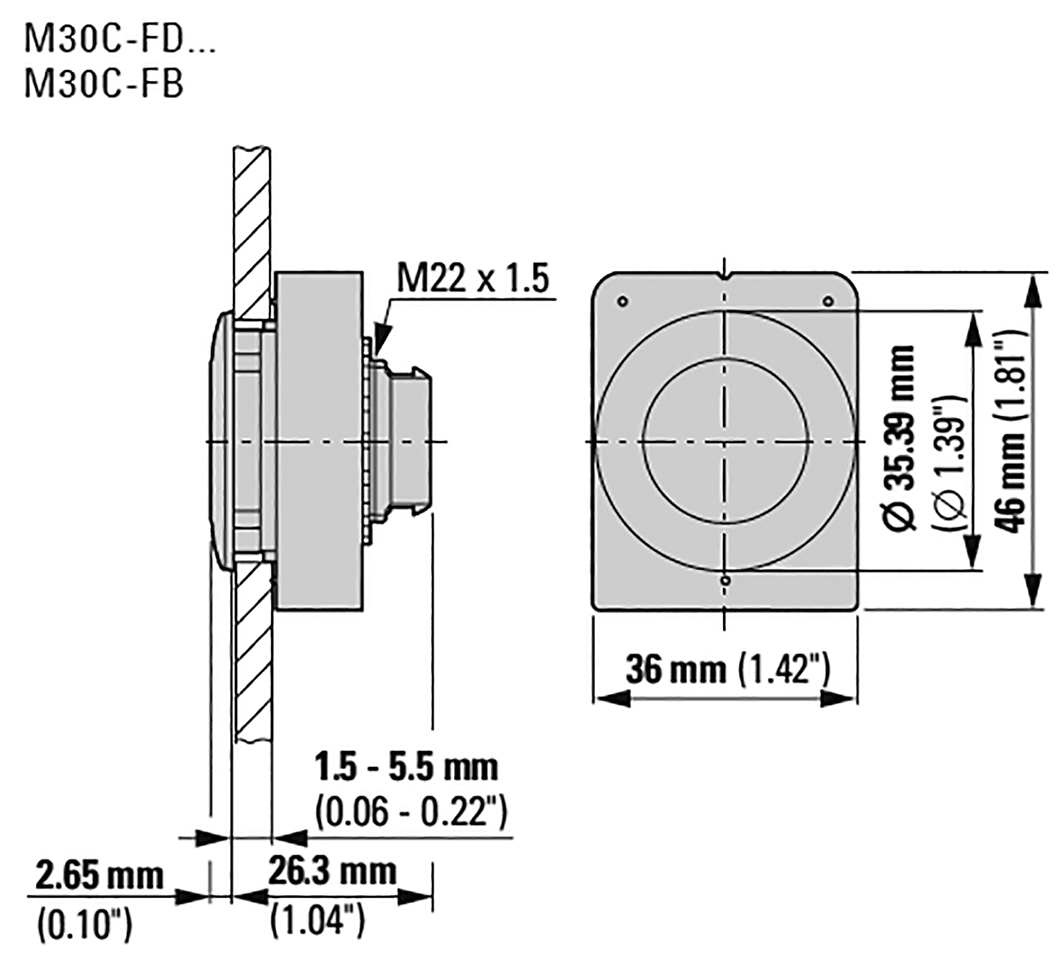 Flat push-button switches, M30-F series, M30C-FD-S, M30C-FD-W, M30C-FD ...