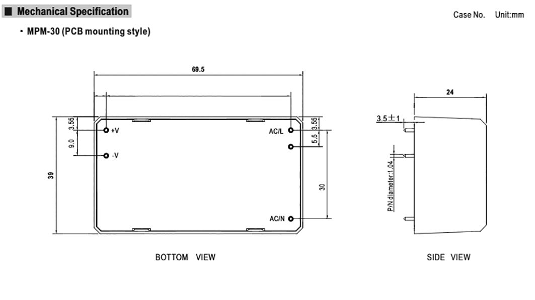 Switching power supplies for PCB, MPM series, MPM-05-3.3, MPM-05-5, MPM ...