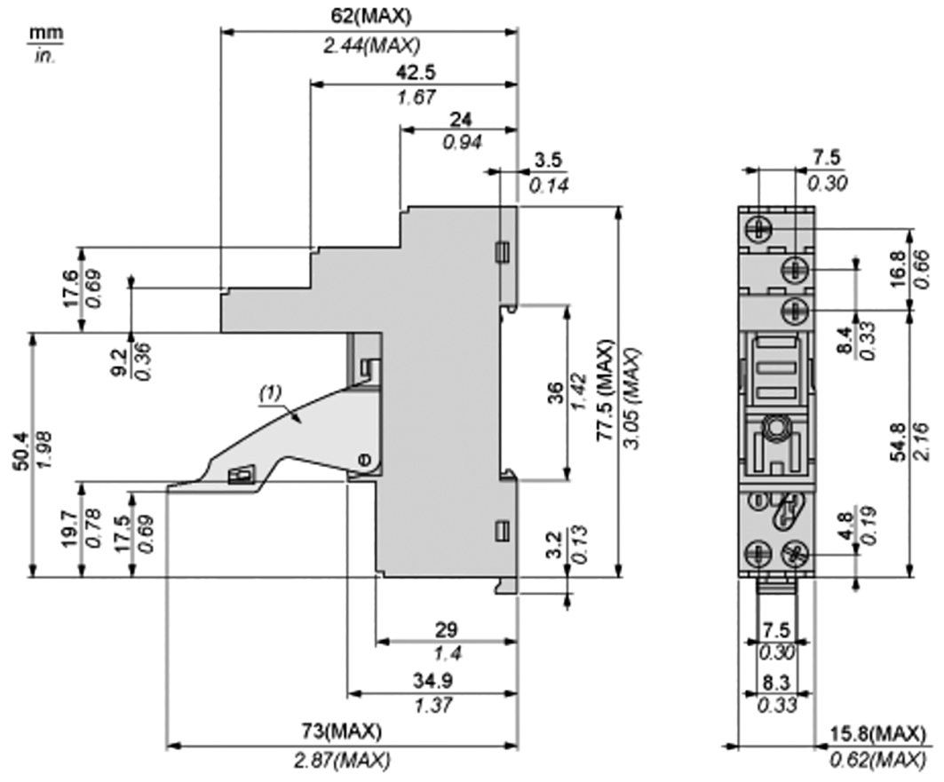 Accessories for Schneider Zelio relays, RGZE1S35M, RGZE1S48M, RSZE1S48M ...