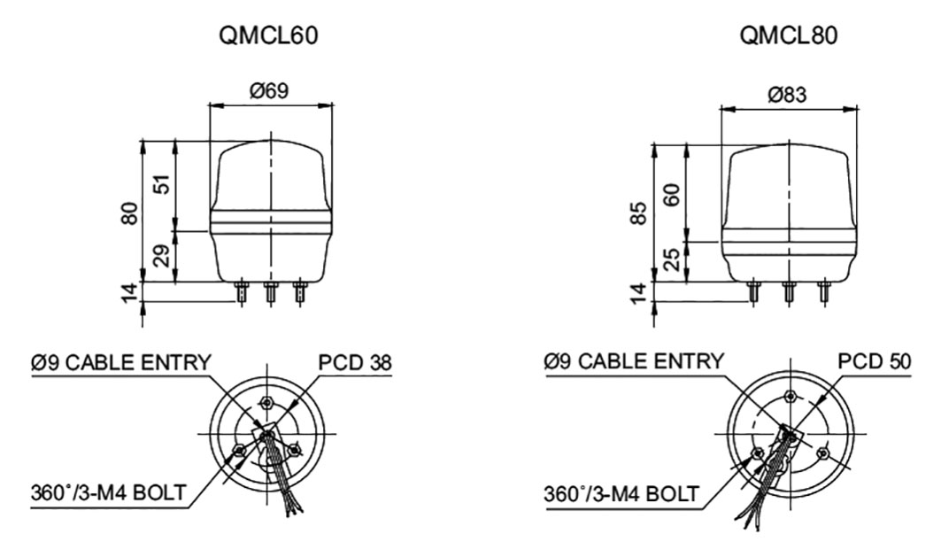 Industrial flashing beacons, QMCL series, QMCL60-24, QMCL60-BZ-24, QMCL80-24, QMCL80-BZ-24 |EN|