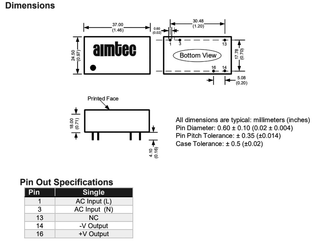 Converter: AC/DC; PCB; AME; AIMTEC, AME1-12SAZ, AME1-24SAZ, AME1-5SBAZ ...