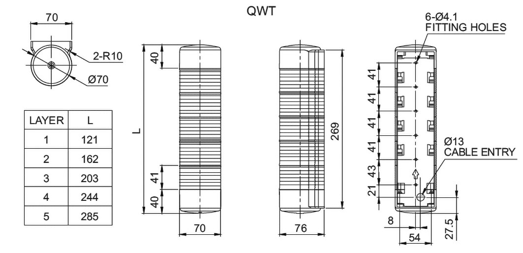 QWTLF-3-24-RAG QLIGHT - Signaller: signalling column | LED; red/amber/green; 24VDC; IP54 ...