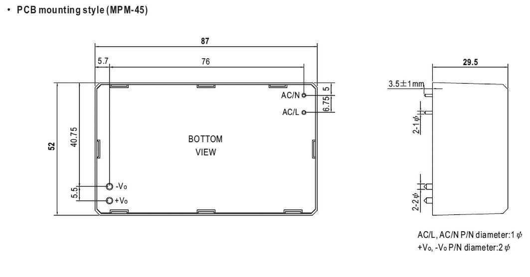 Switching power supplies for PCB, MPM series, MPM-05-3.3, MPM-05-5, MPM ...