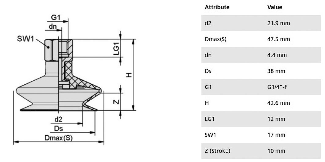 FSGA-43-NBR-55-G1/4-IG SCHMALZ - Ventuză | 43mm; 19g; G1/4-IG; Duritate ...