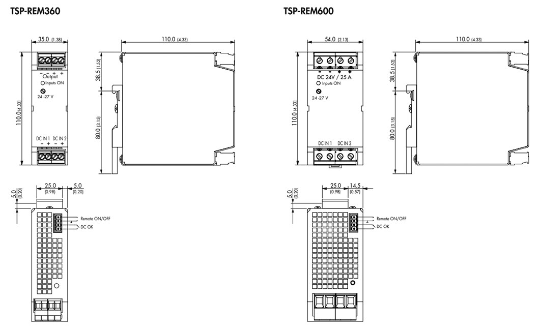 Switching power supplies for DIN rail mounting, TSP/TSPC series, TSP070 ...