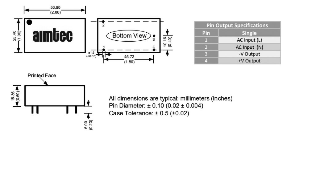 Converter: AC/DC; PCB; AME; AIMTEC, AME1-12SAZ, AME1-24SAZ, AME1-5SBAZ ...