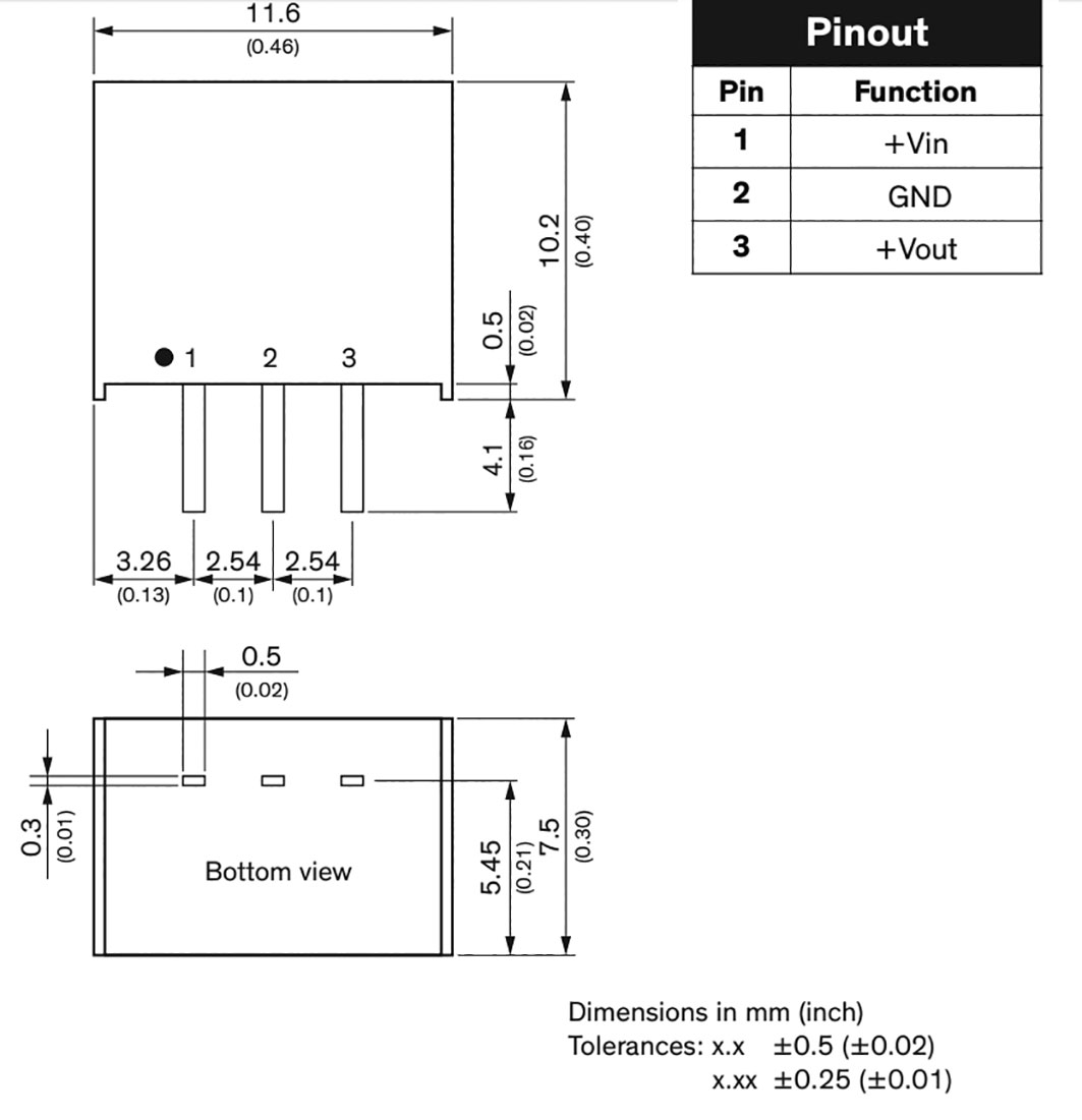 TSR 1-2433E TRACO POWER - Converter: DC/DC | Uin: 6÷36V; Uout: 3.3VDC; Iout: 1A; SIP3; 1.6g ...