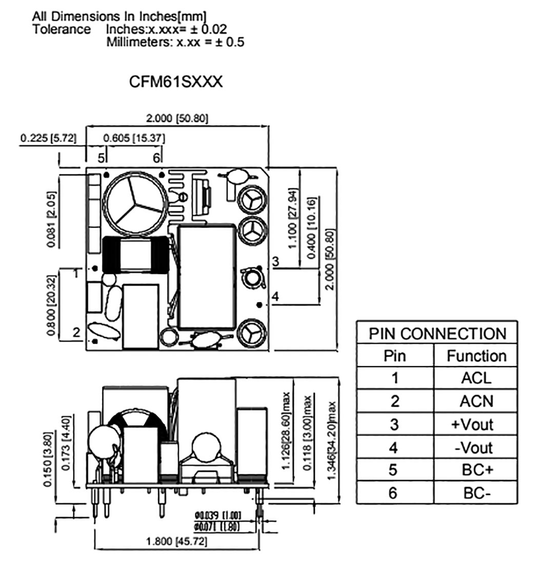 CFM61S120 CINCON - Converter: AC/DC | 60W; 90÷264VAC; Usup: 120÷370VDC; Uout: 12VDC | TME ...