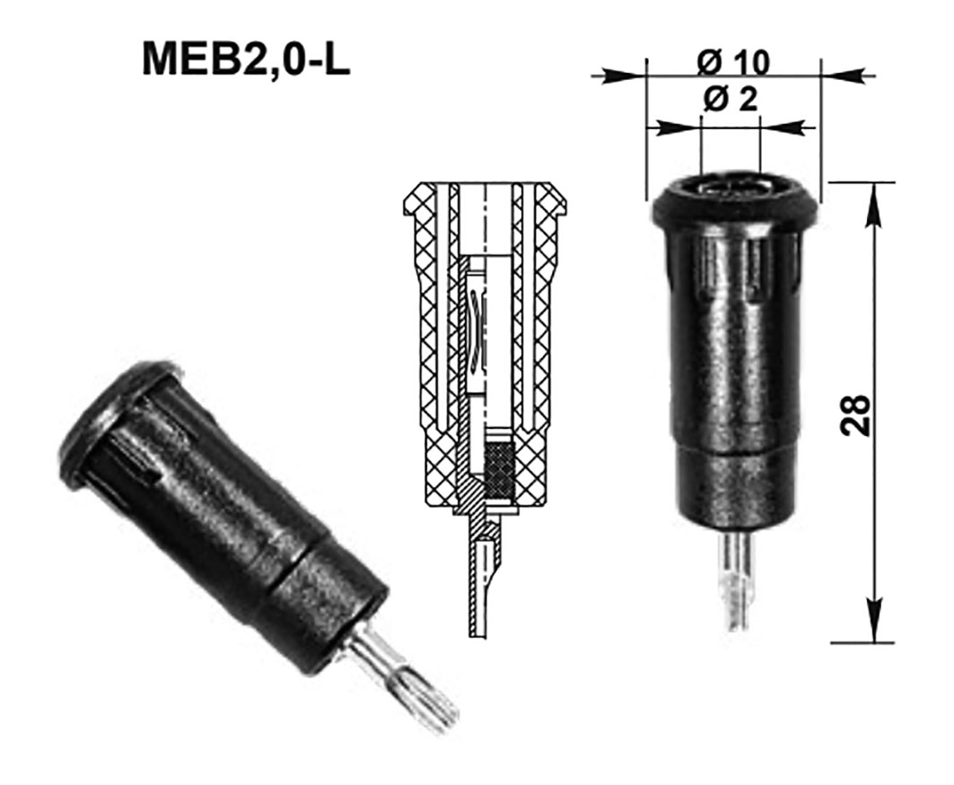 65.3331-21 STÄUBLI - Socket | 2mm banana; Overall len: 28mm; black ...