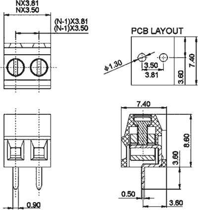 DG381-3.81-02P-11-00A(H) DEGSON ELECTRONICS - Listwa zaciskowa do druku | kątowe 90°; 3,81mm ...