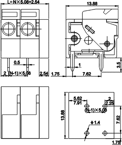 PCB mount terminal blocks, 5,08 mm, TB-5-PD-2P/GY, TB-5-PD-3P/GY, TB-5-PD-4P/GY |EN|