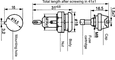GBA-ZM - Fuse holder | cylindrical fuses; 5x20mm; 6.3A; 250V; Ø14.5mm ...